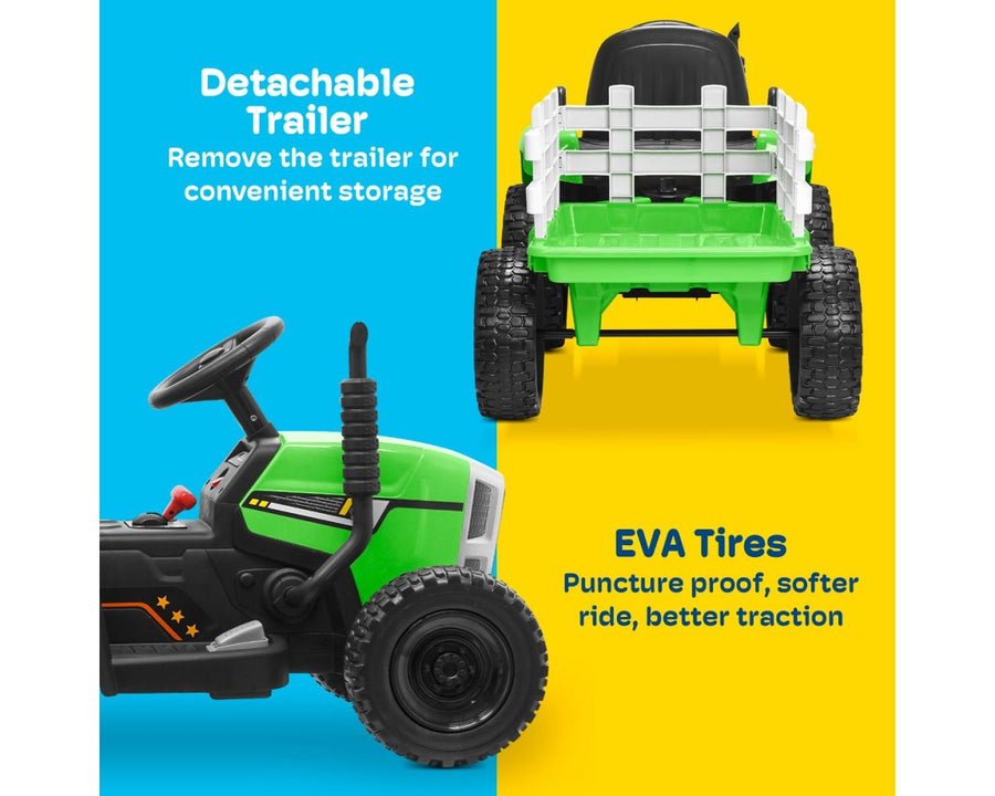 Kidzone 12V Electric Tractor Ride On Toy – Power Wheels with Remote ...